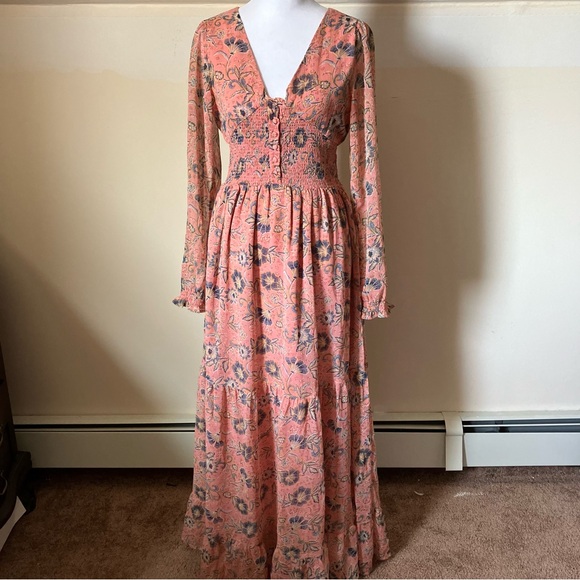 Patrons of Peace | Dresses | Patrons Of Peace Pink Floral Tiered Long ...